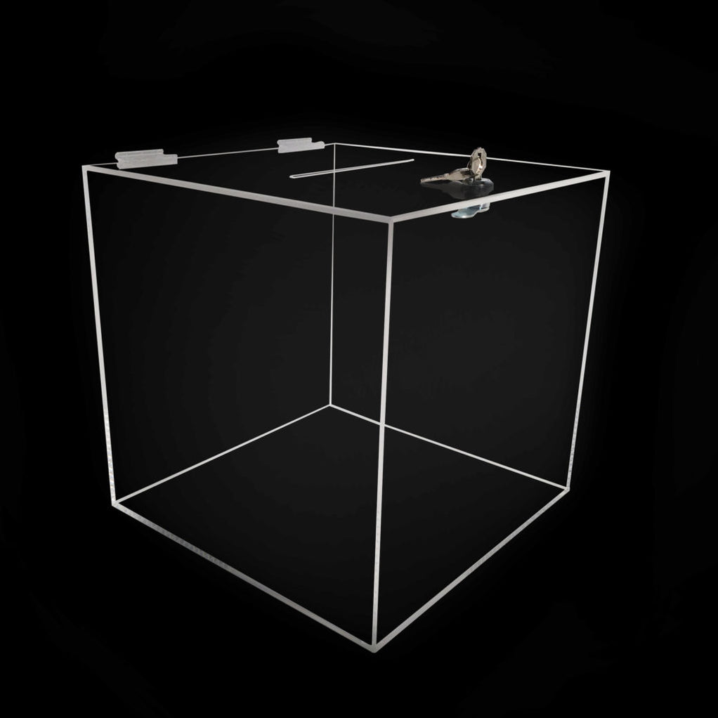 Urna a Cubo in plexi trasparente con piedistallo Autoportante e chiave